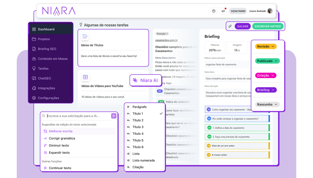 Niara - Ferramenta de SEO com IA e Automações